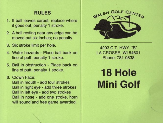 Walsh Golf Center Mini Golf – Lacrosse, WI – A Couple of Putts